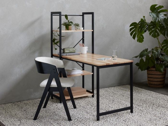 Axel 2 in 1 Desk Shelving Unit Black Steel Natural Hardwood