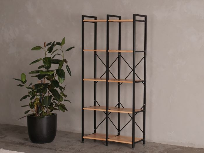 Axel 2PCE Modular Shelving Unit Black Steel Natural Hardwood Tall 875mm