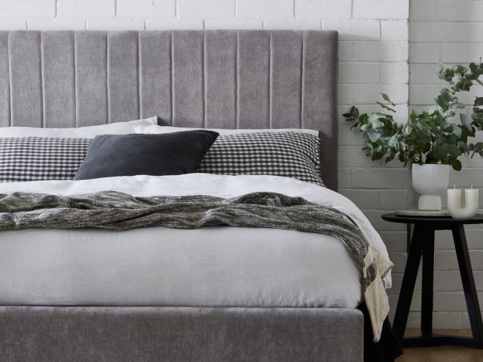 Queen grey upholstered headboard store