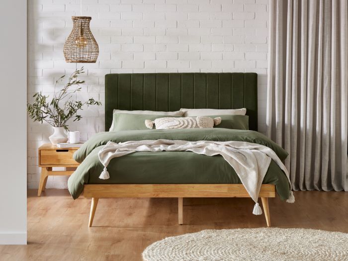 Franki 2PCE King Headboard and Bed Base Bundle Natural Green Fabric