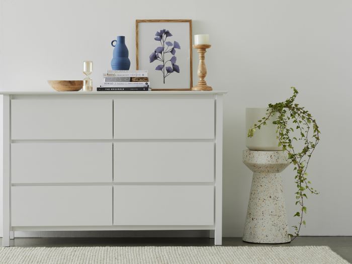 Myer White Low Chest Of Drawers Hardwood Frame