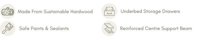 Coco White Double Bed with Storage | Hardwood Frame